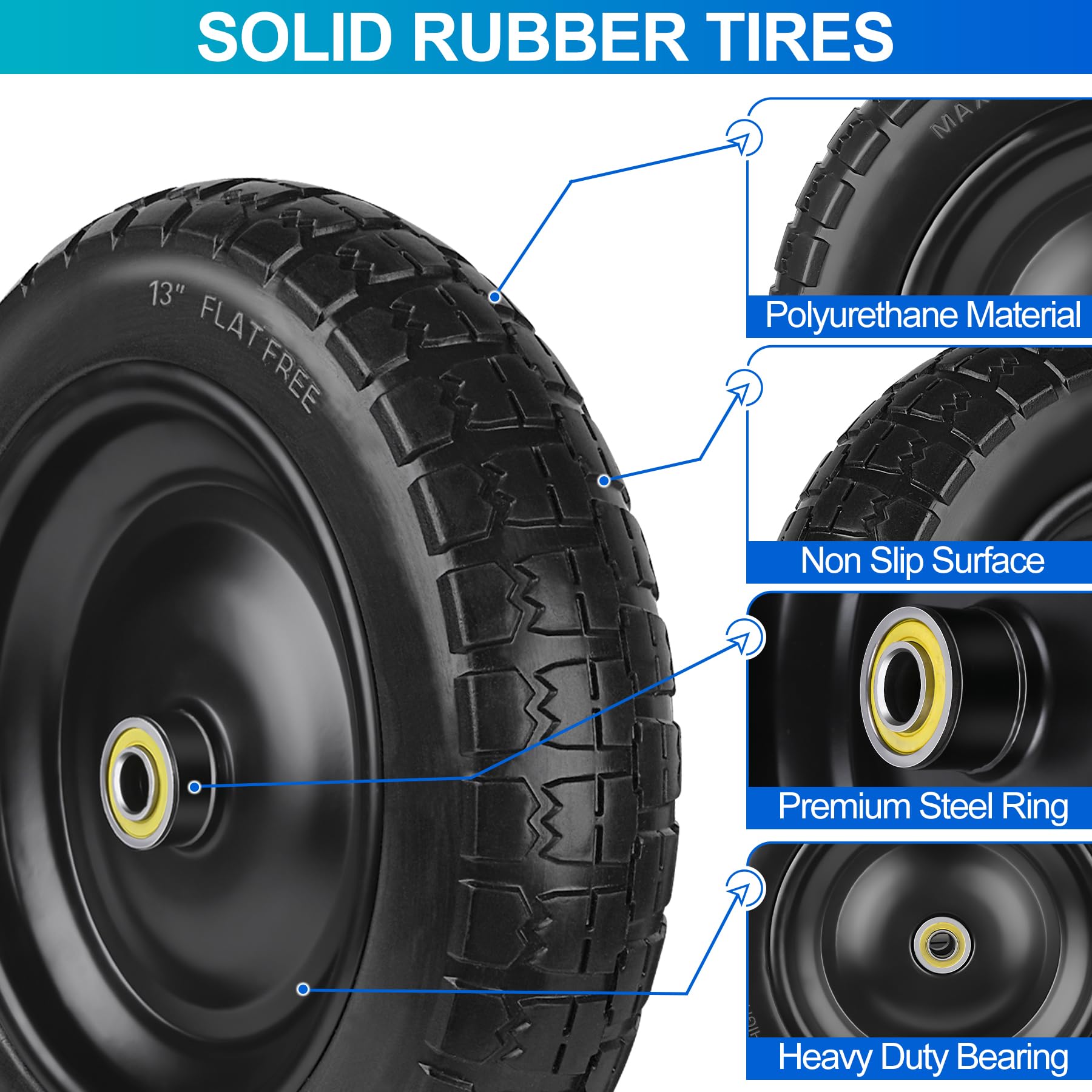 Snapklik.com : 4.00-6 Tires 13" Flat Free Wheels Replacement Solid ...