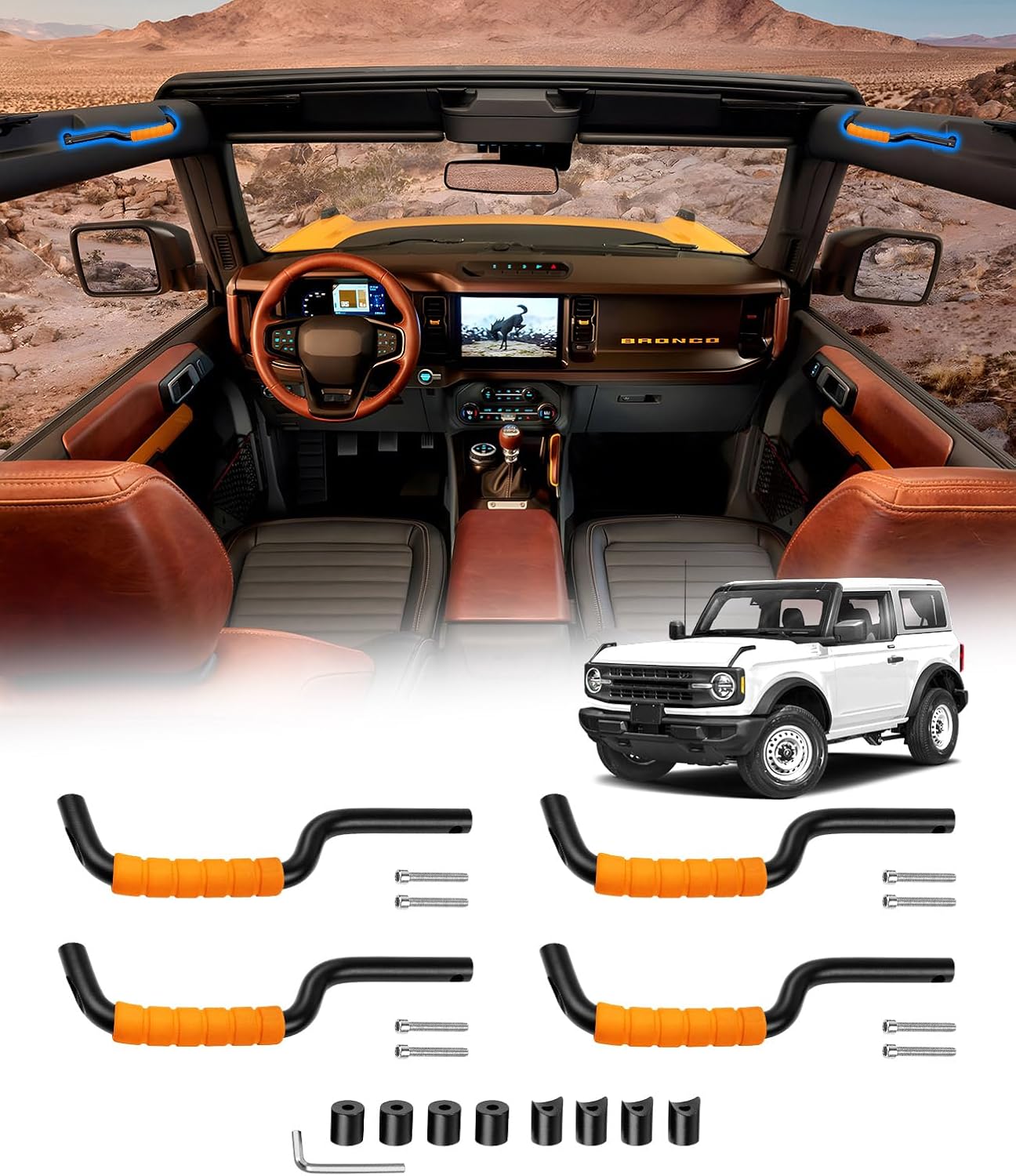 Amazon.com: Sunsdrew Bronco Grab Handles - 4 PCS Front & Rear Roll Bar ...