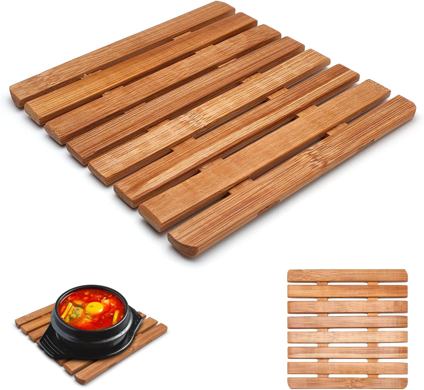 Leddy Living Bamboo Wood Heat Resistant Trivet - Table Mat for Hot and ...