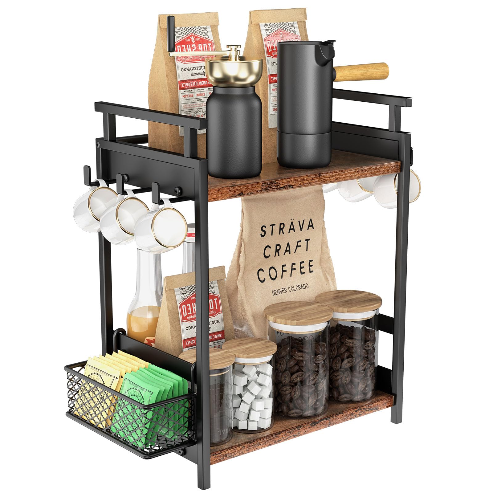 Amazon.com: KLM 2 Tier Coffee Bar Organizer for Home Office, Spice Rack ...