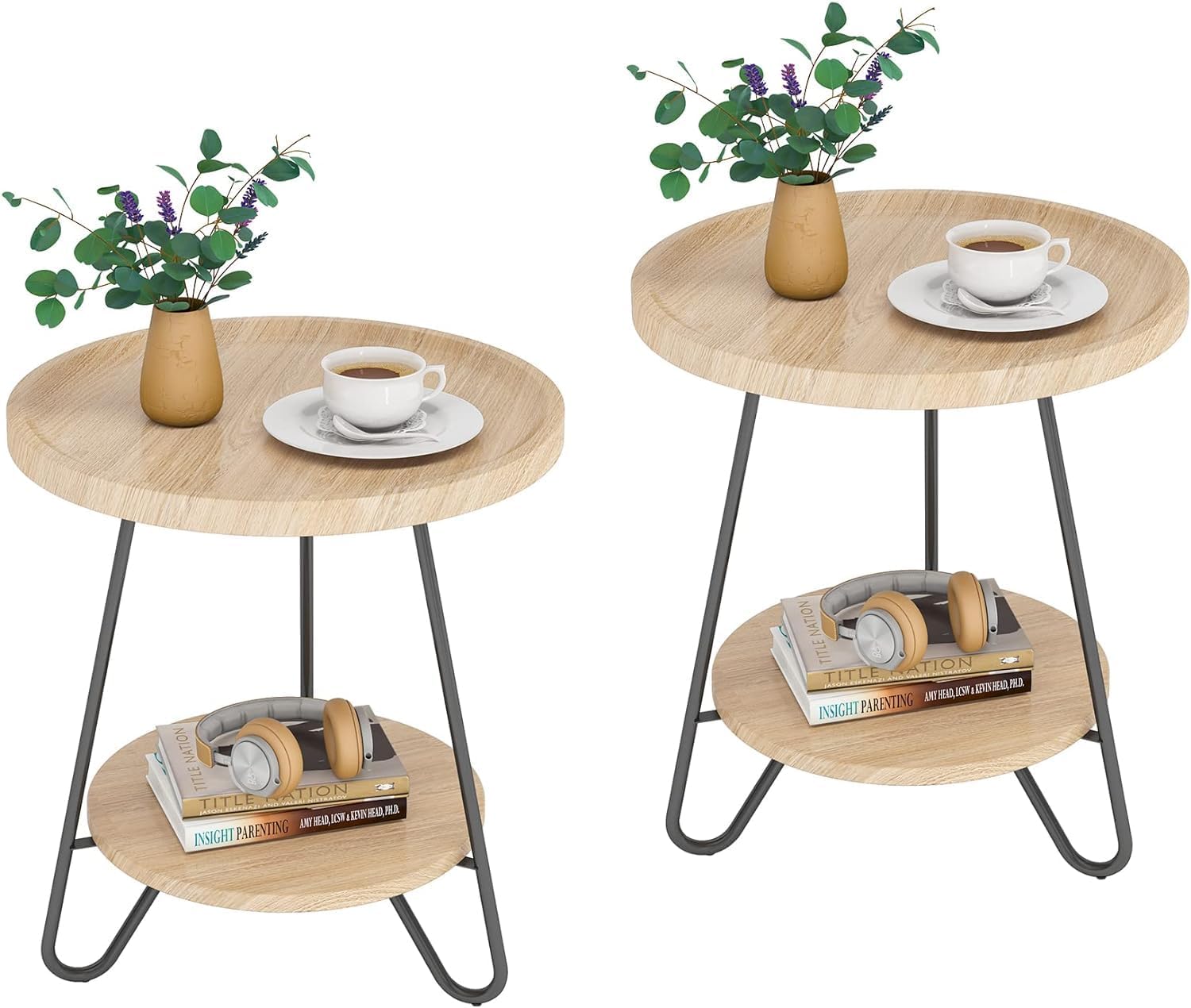 Amazon.com: Tribesigns Set of 2 Round Side Table, 2-Tier End Table with ...