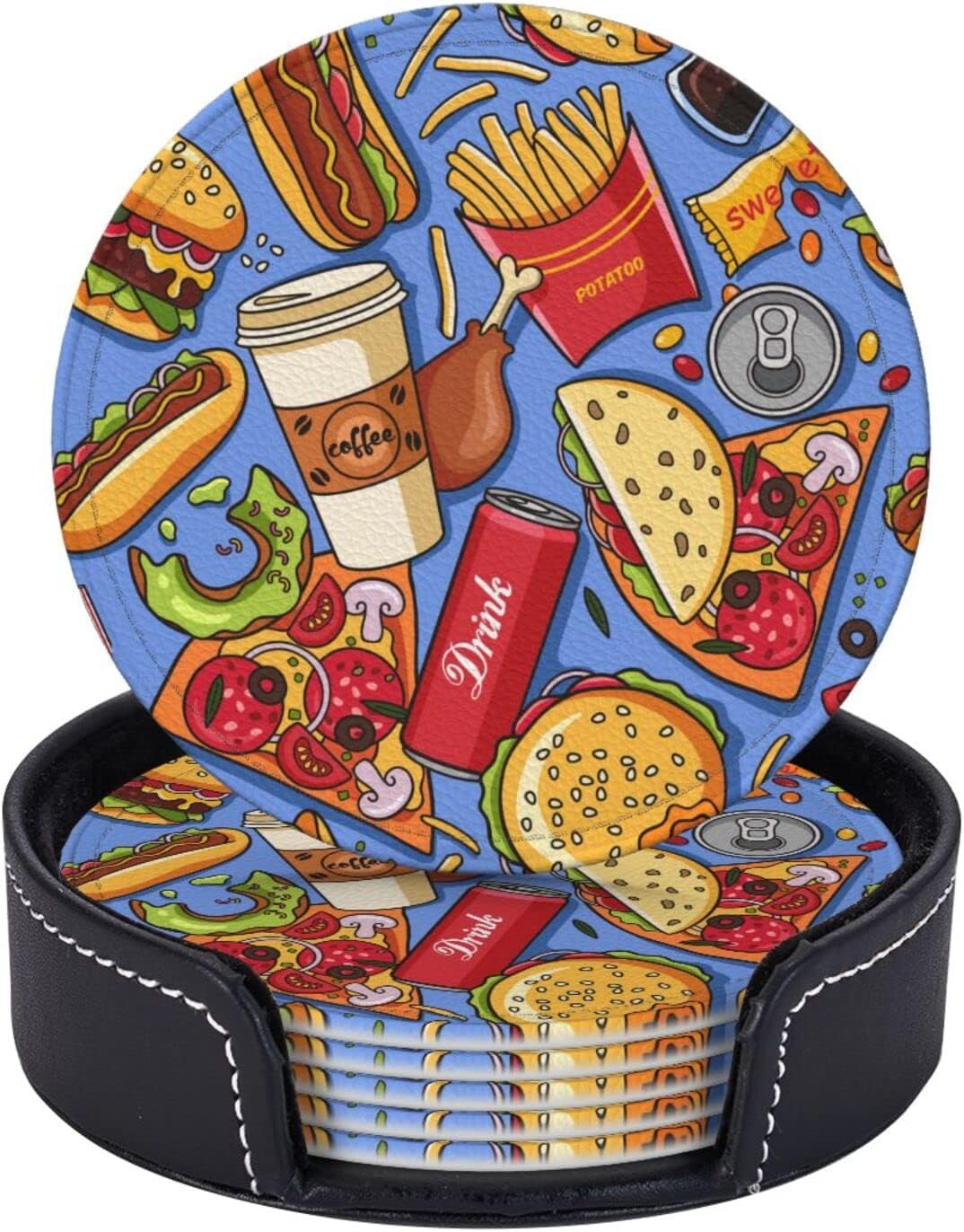 Amazon.com: Famame Fast Food Pizza Hamburger Leather Coasters for ...