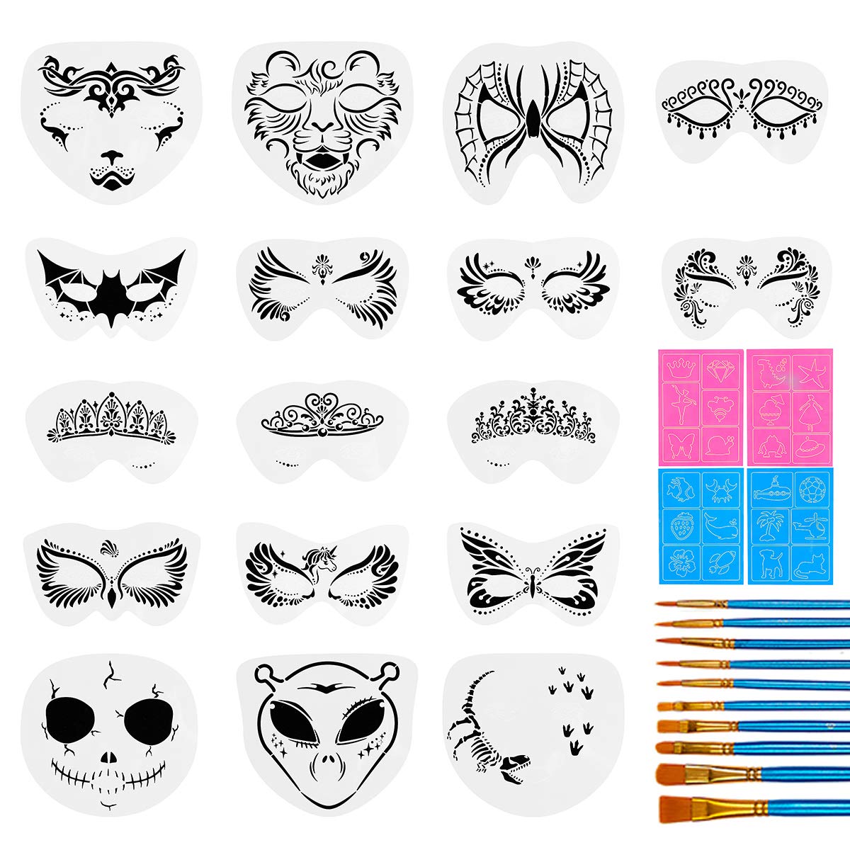 Amazon.com: 31 Pieces Face Stencils Kit, 17 Reusable Large Face Paint ...