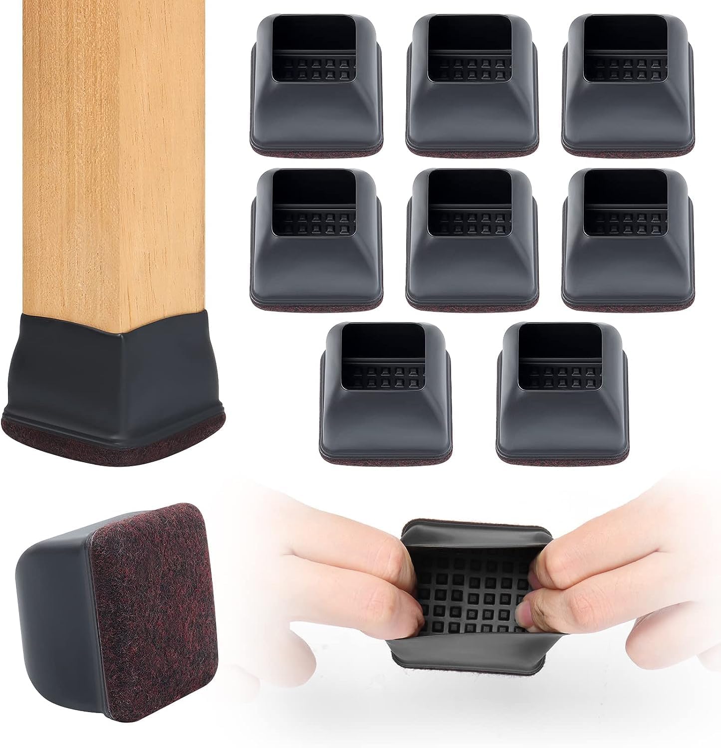Silicone Furniture Chair Leg Caps Pads Floor Protectors with Felt ...