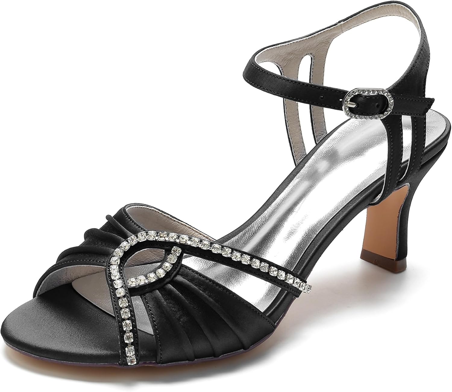 Amazon.com | Hanfike Sandals for Women Wedding Ruched Slingback Low ...