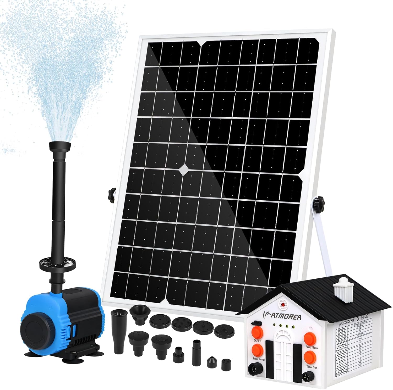 Amazon.com: ATMOREA 20W Solar Fountain Pump,3 Mode Solar Pond Pump ...