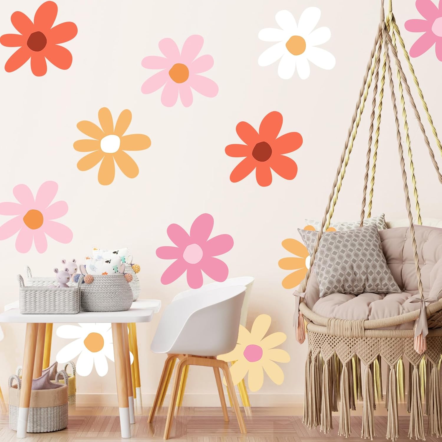 Amazon.com: TaoBary 12 Sheets Daisy Wall Decals White Flower Wall ...