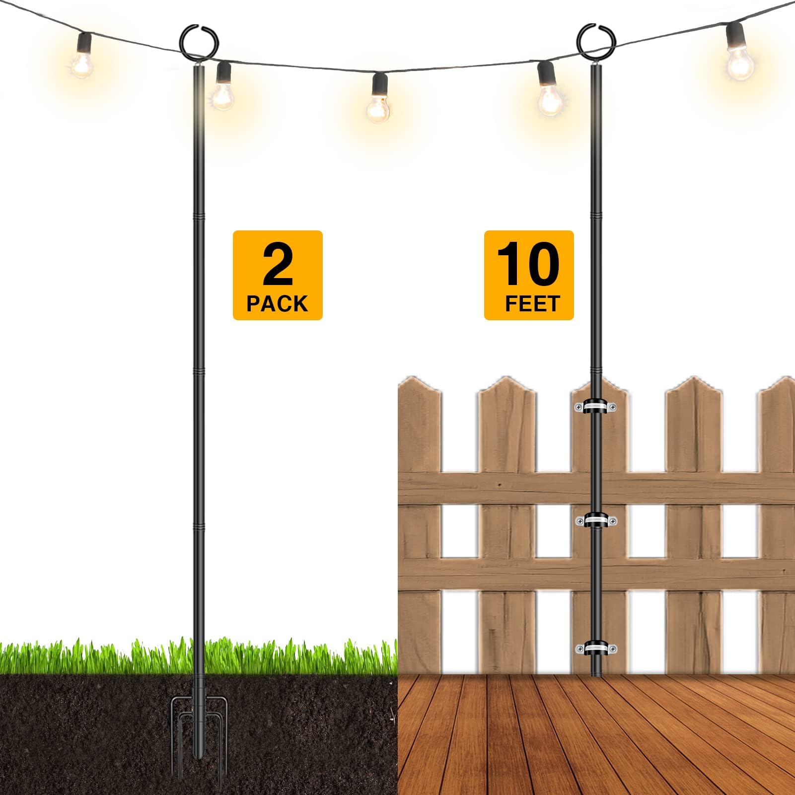 Amazon.com: String Light Poles – 2 Pack 10Ft Poles for Outdoor String ...