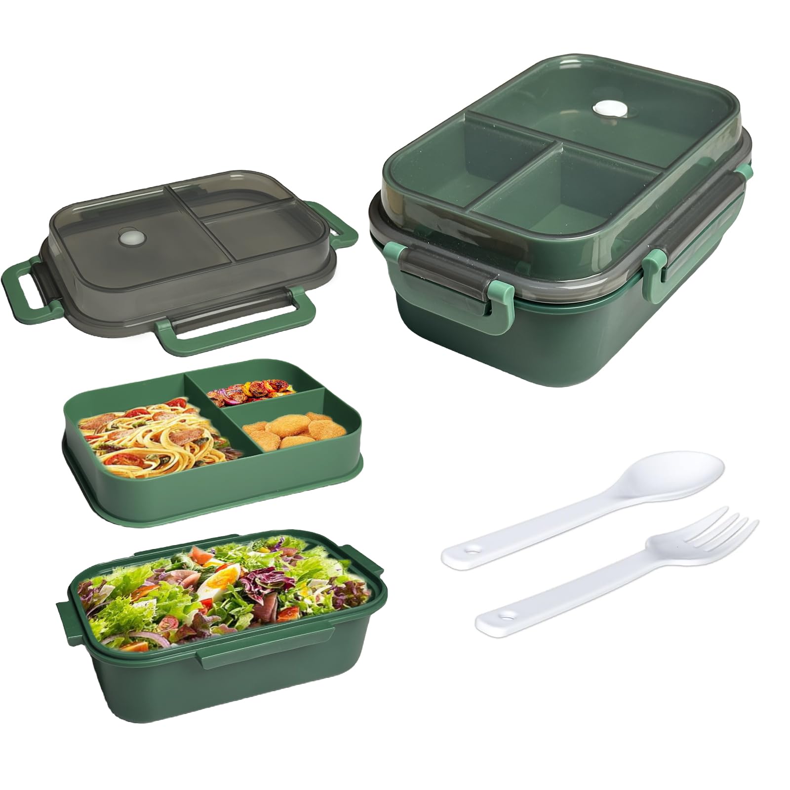 Echehi Portable Lunch Boxes, 2 Layers All-in-One Stackable Lunchbox ...