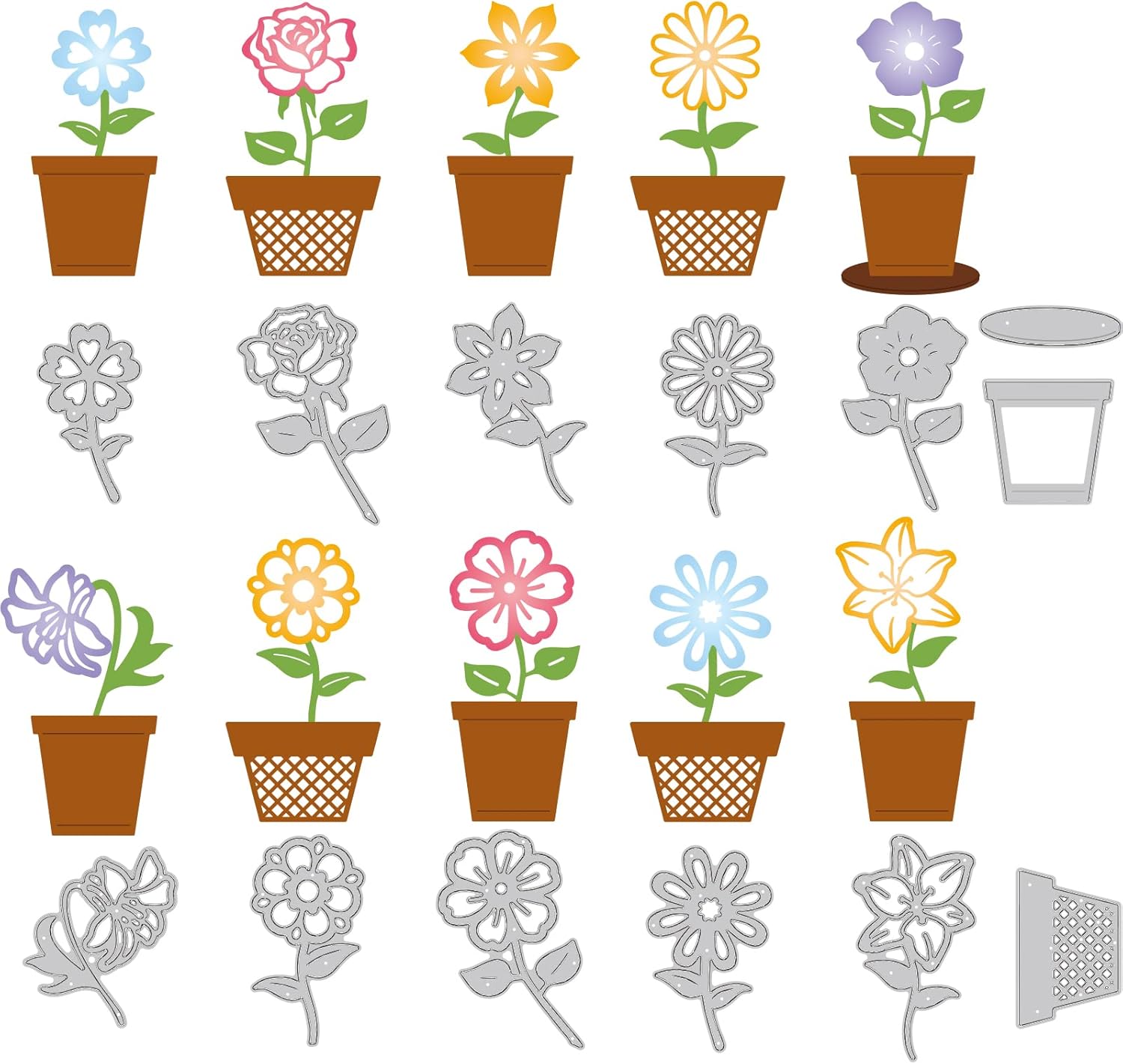Amazon.com: BENECREAT 3 Styles Potted Plant Dies 10 Pattern Flower 2 ...