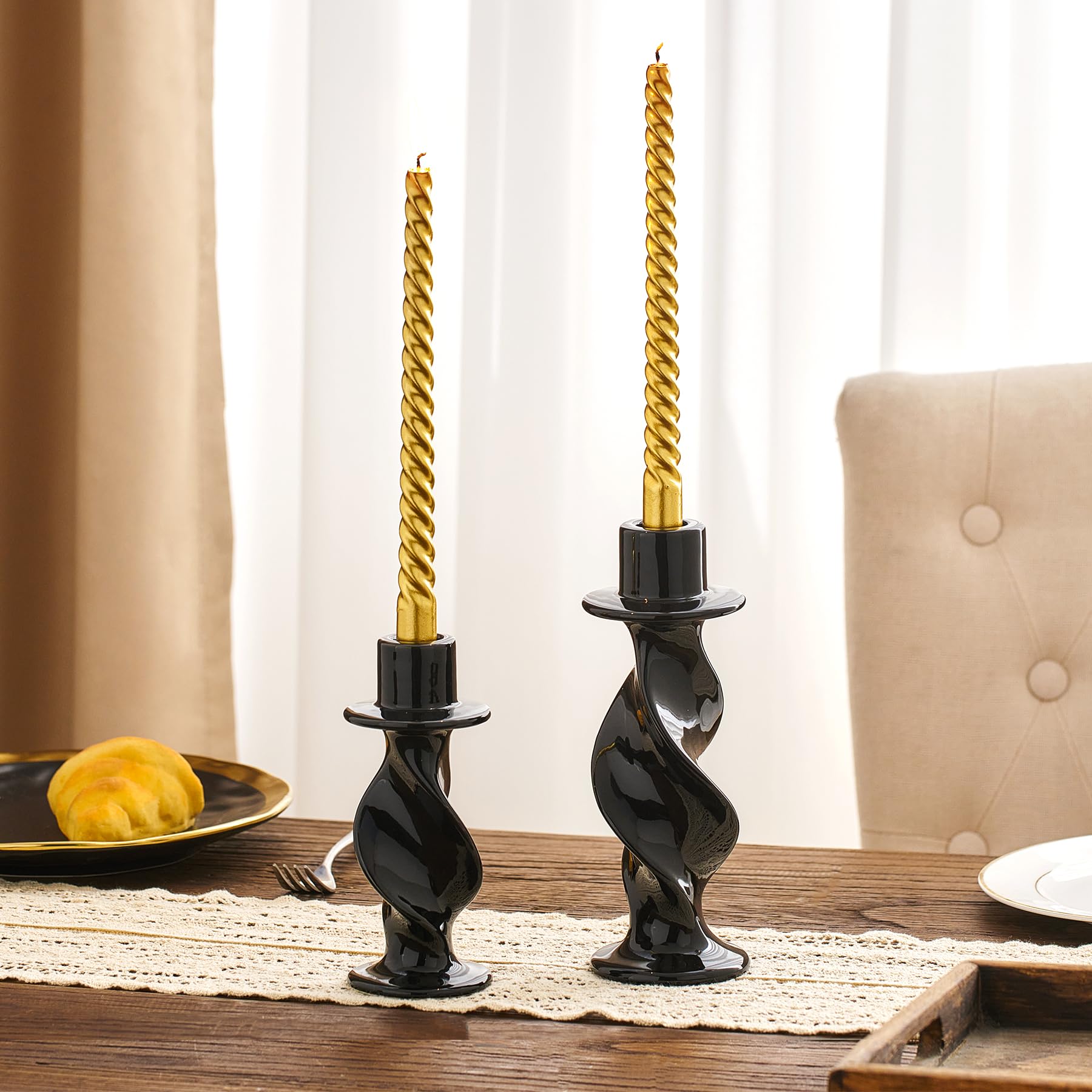 Black And Gold Candle Pedestals Tea Light Holder Set Of 2 Candlesticks