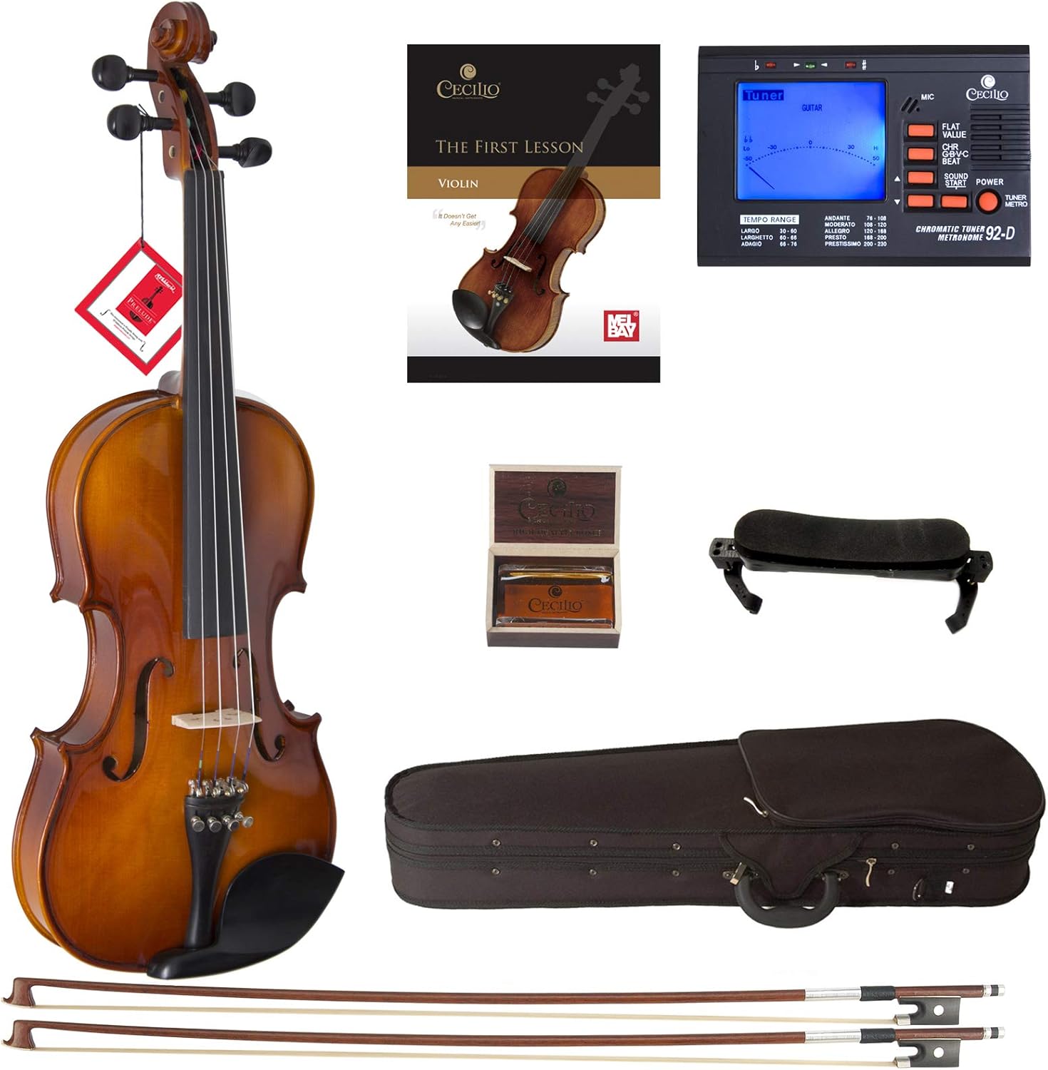 Amazon.com: Cecilio CVN-320L Solidwood Ebony Fitted LEFT-HANDED Violin ...