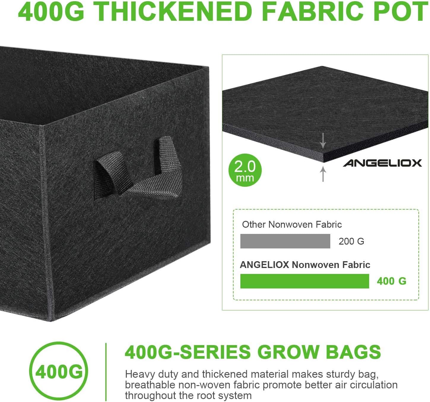 ANGELIOX 1 Pack 38 Gallon Grow Bags, 400g Thickened Nonwoven Fabric ...