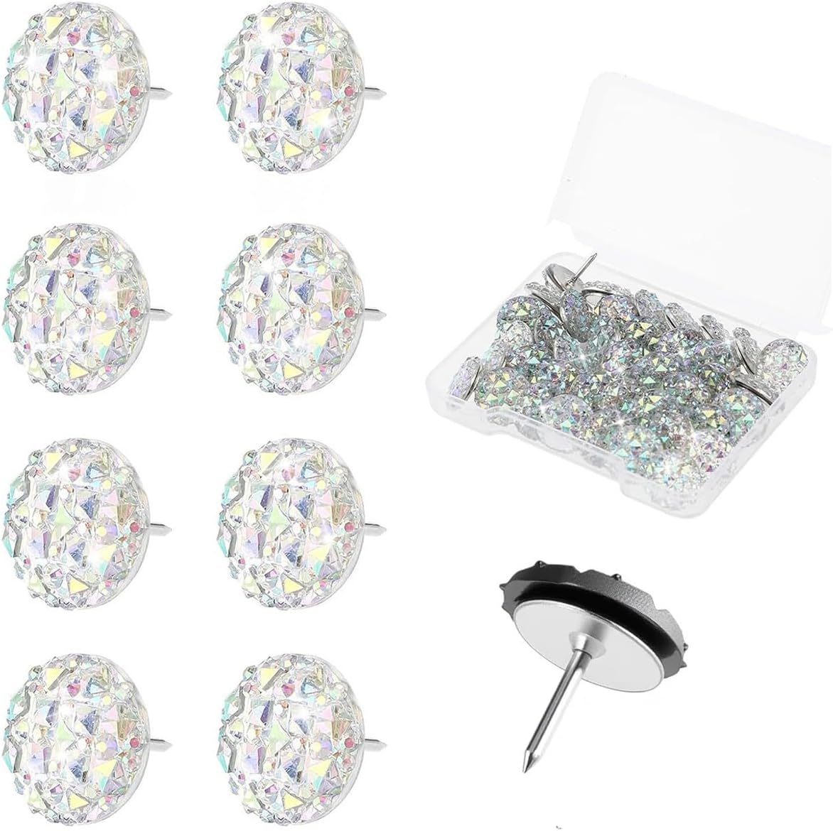 Amazon.com: Diamond Pin, 40 Silver Push Pins, Rhinestone Push Thumbtack ...