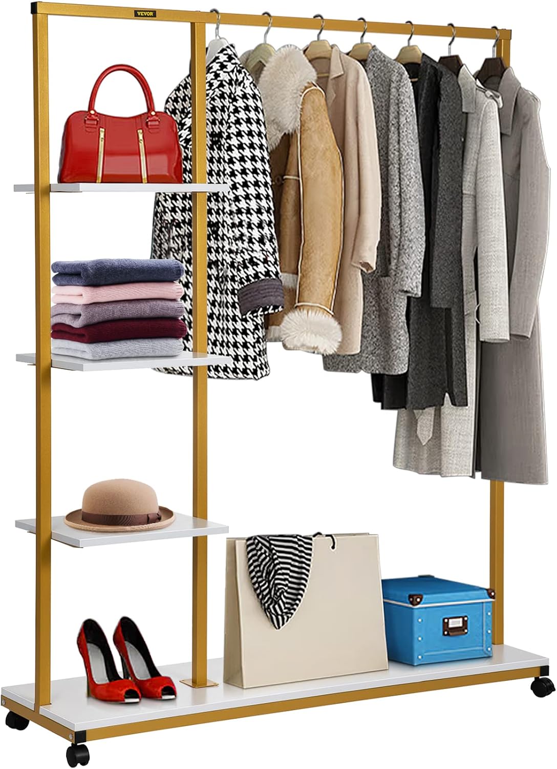 Brandclub - VEVOR Gold Clothes Rack, 4 Shelves, 180 lbs Weight Capacity ...