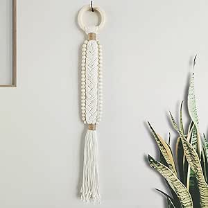 Amazon.com: Boho Wall Decor Macrame Beige Wall Hanging with Wood Bead ...