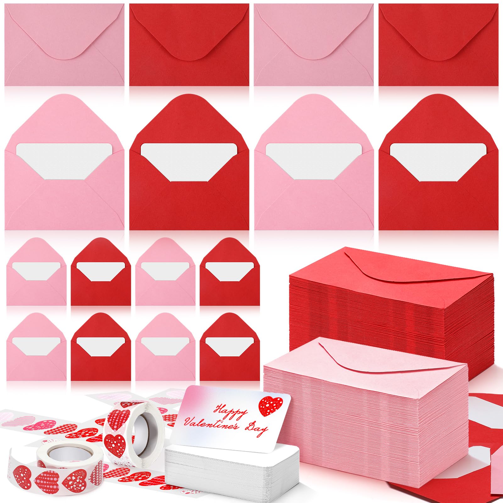 Amazon.com : 400 Set Valentine's Day Mini Envelopes with White Blank Business Card and Sticker ...