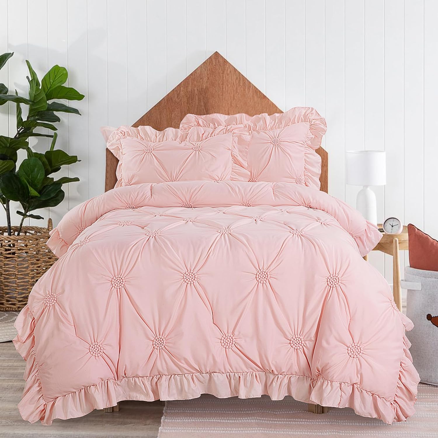 Amazon.com: HOMBYS Pink Bedding Comforter Set for Girls, 3 Piece Blush ...