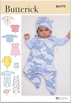 Amazon.com: Butterick B6970A Infants' Jacket, Tops, Dress, Rompers ...