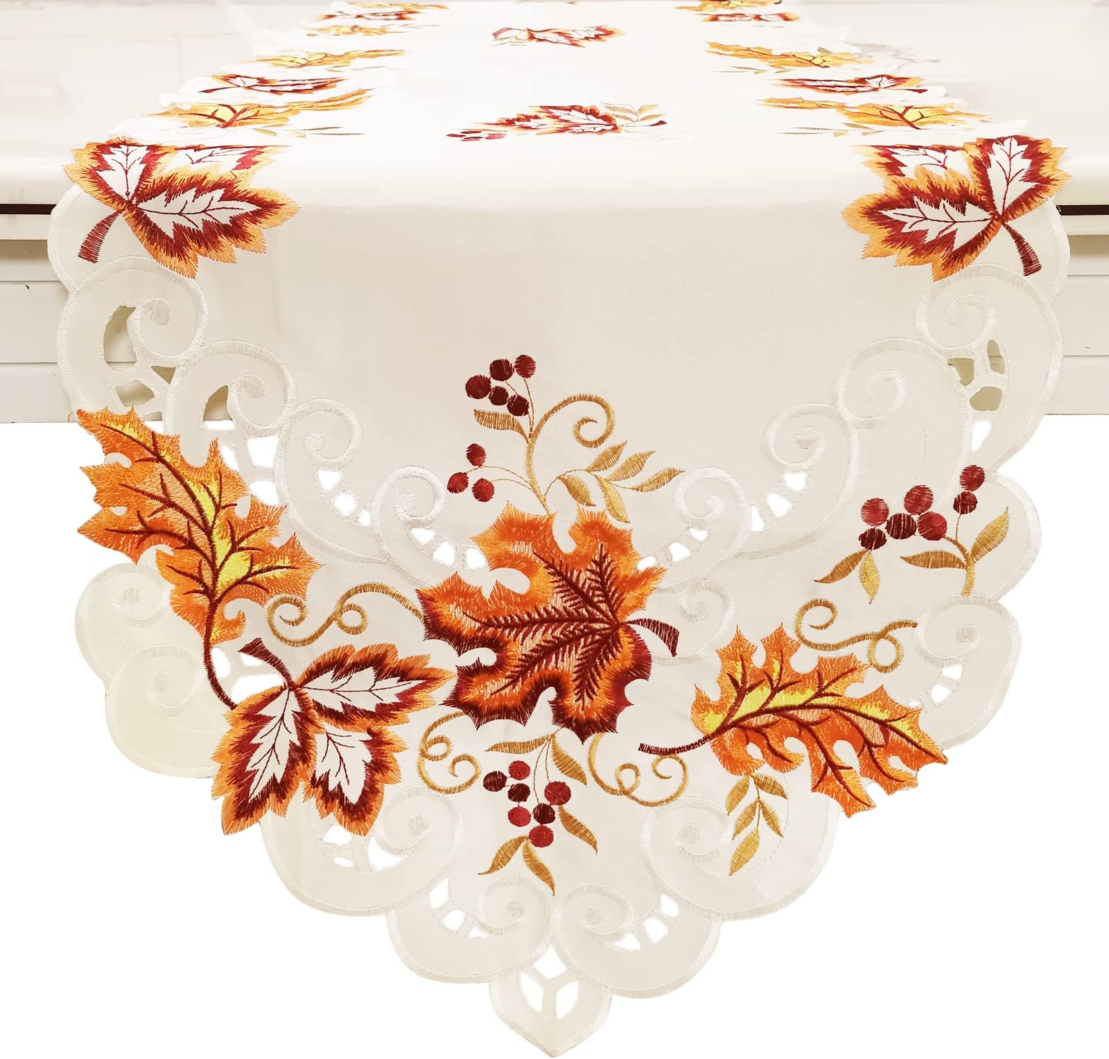 Amazon.com: Fall Table Runner Embroidered Leaves Fall Table Cover ...