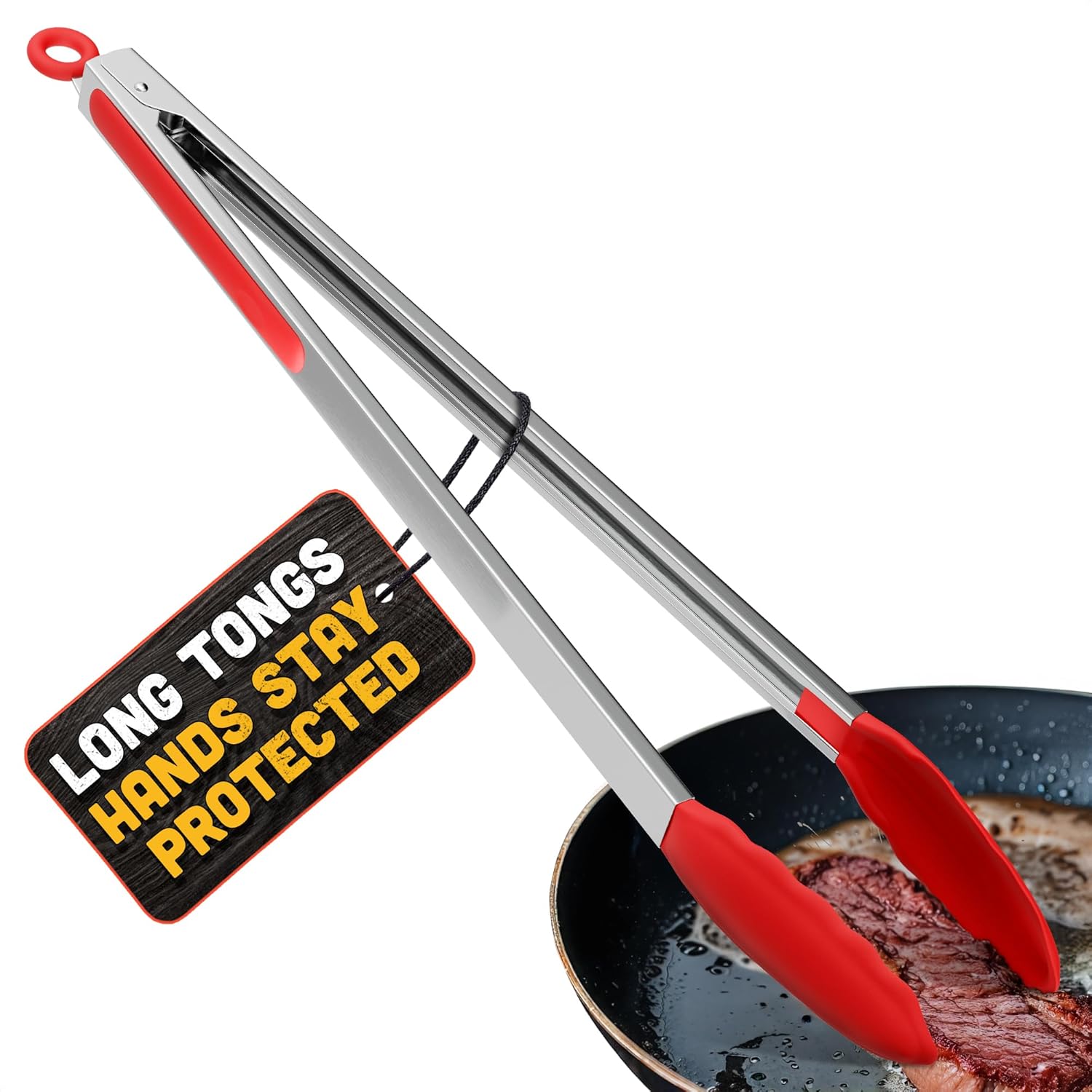Amazon.com: 17.3" Extra Long Tongs with Silicone Tip & Stainless Steel ...