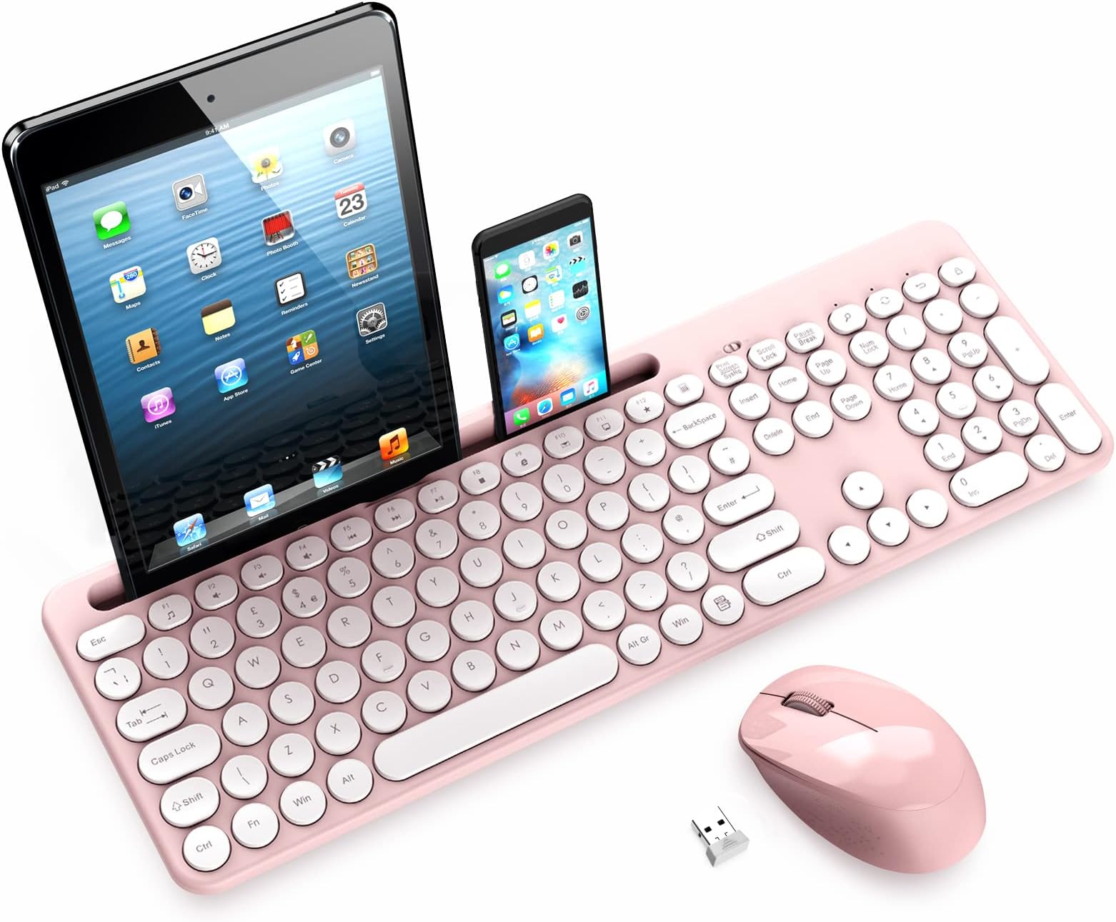 LeadsaiL Wireless Keyboard and Mouse Set with Phone and Tablet Holder ...