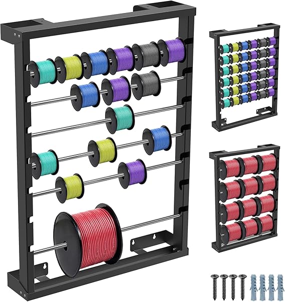Amazon.com: SELEWARE Heavy Duty Wall-Mounted Wire Spool Rack – Cable ...