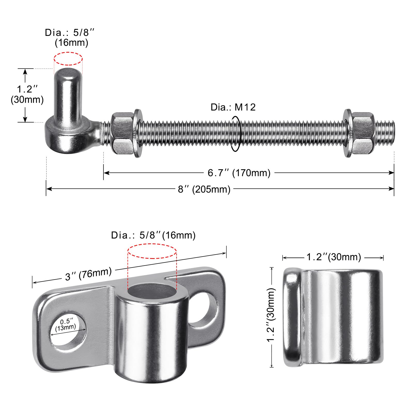 Snapklik.com : Insaga 304 Stainless Steel Wall Mount Gate Hinge