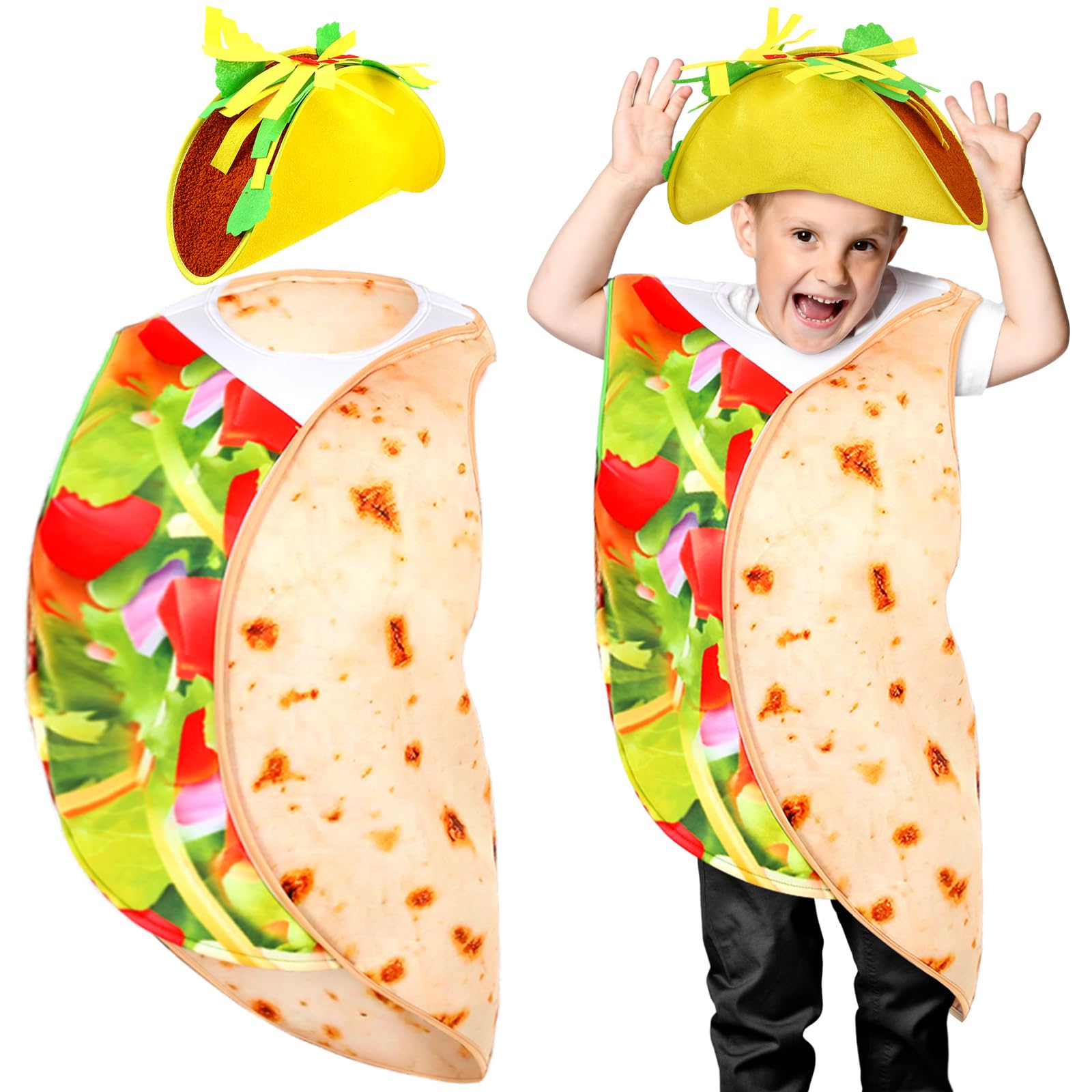 Amazon.com: Hicarer 2 Pcs Halloween Taco Costume Realistic Taco Hat ...