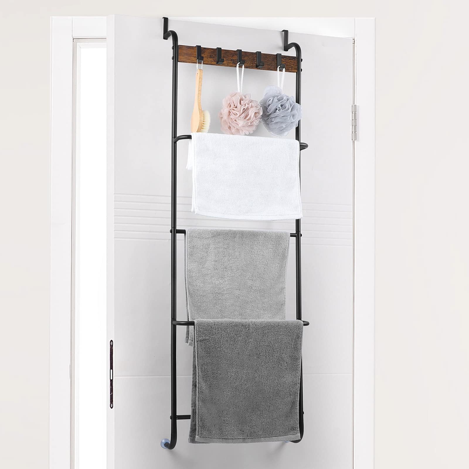Amazon.com: MyGift 3 Tier White Metal Over The Door Bathroom Towel Rack ...