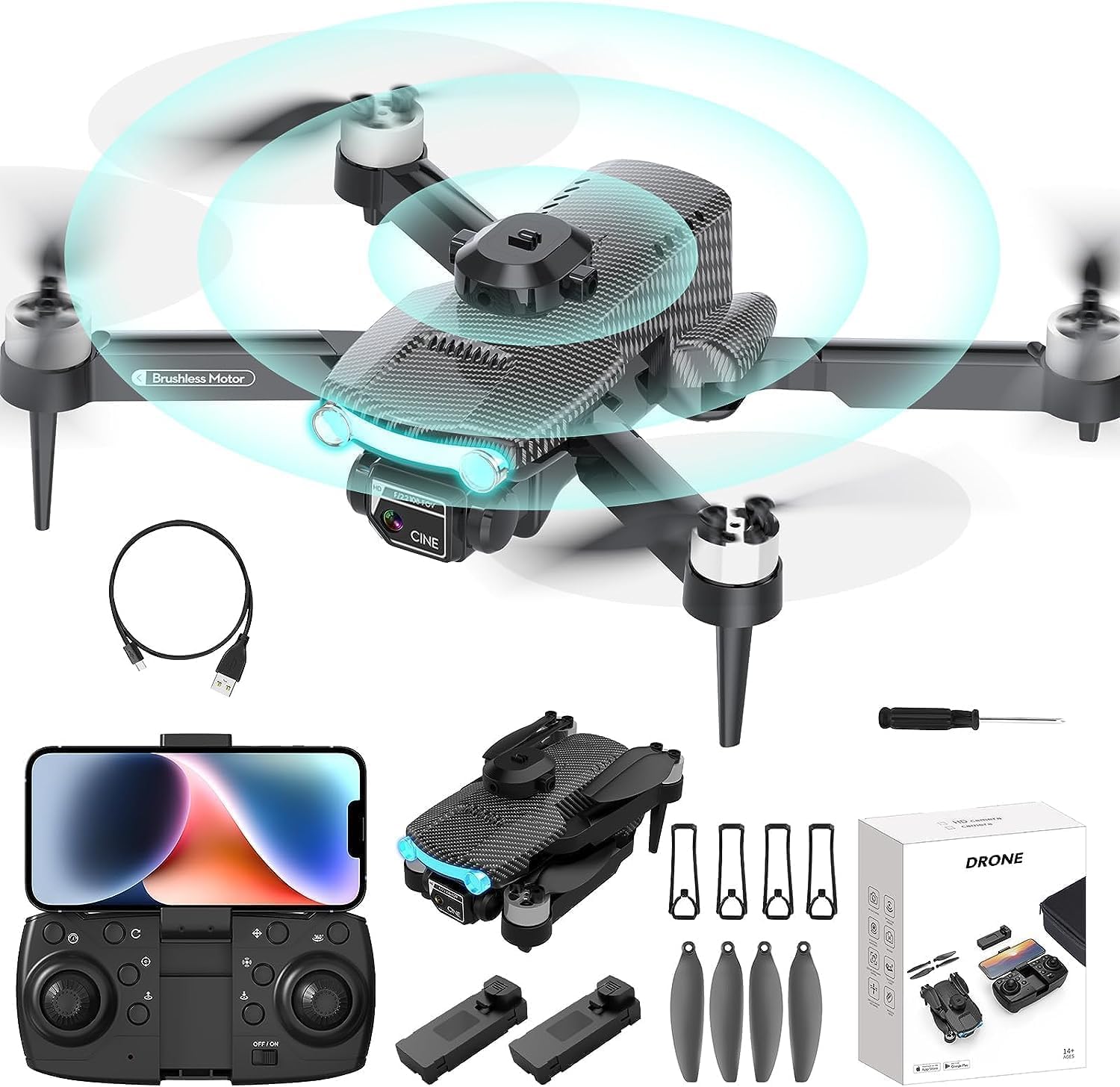 OBEST Drone with Cameras 4K, Brushless Motor, RC Foldable FPV Live ...