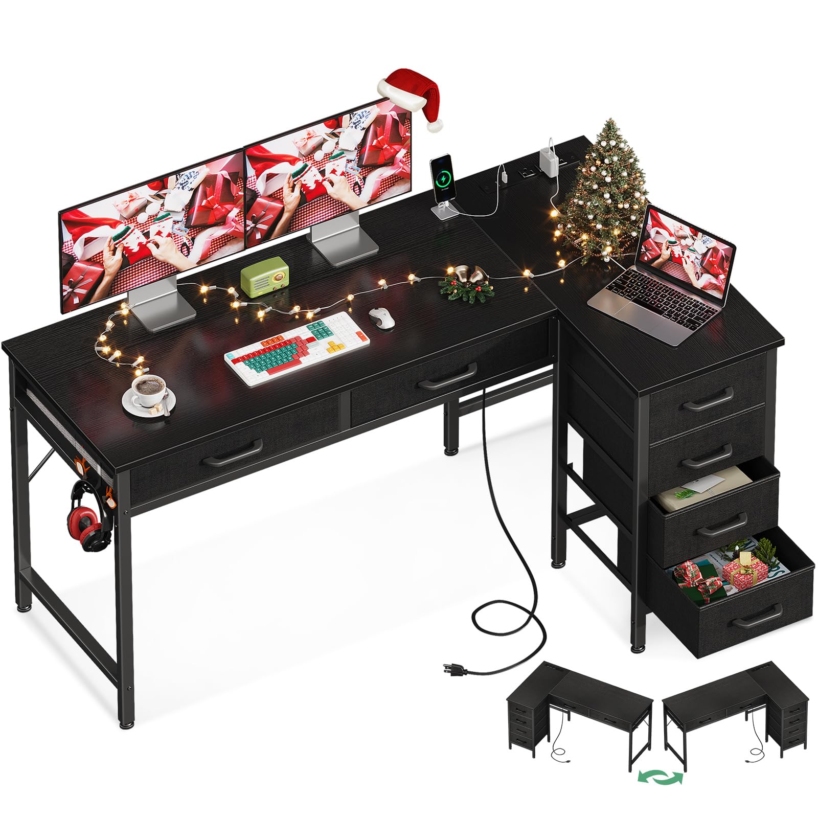 Amazon.com: Coleshome 50 Inch L Shaped Desk with Drawers, Computer Desk ...