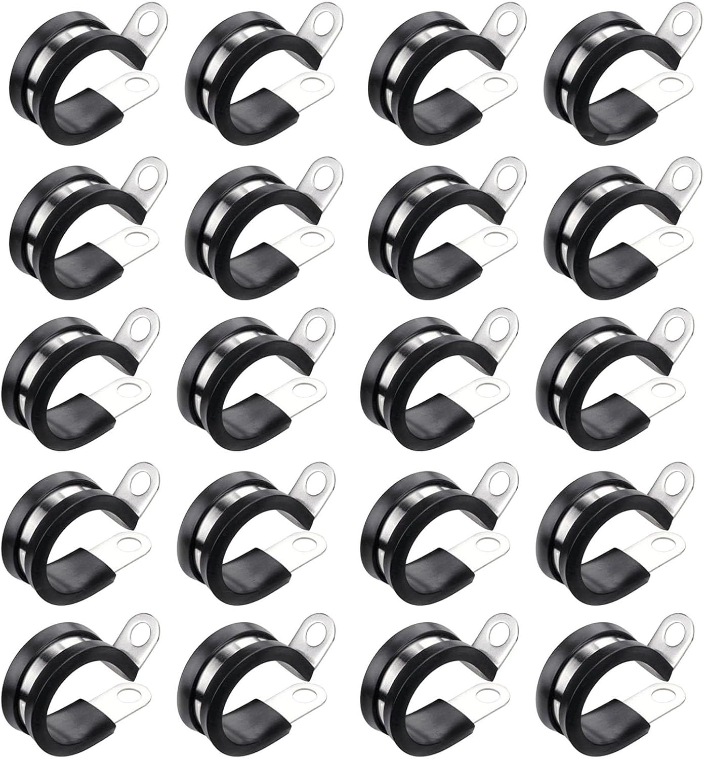 20 Pcs P Clips, Pipe Clamp, 12mm (1/2") Diameter Hose Rubber Lined Pipe ...