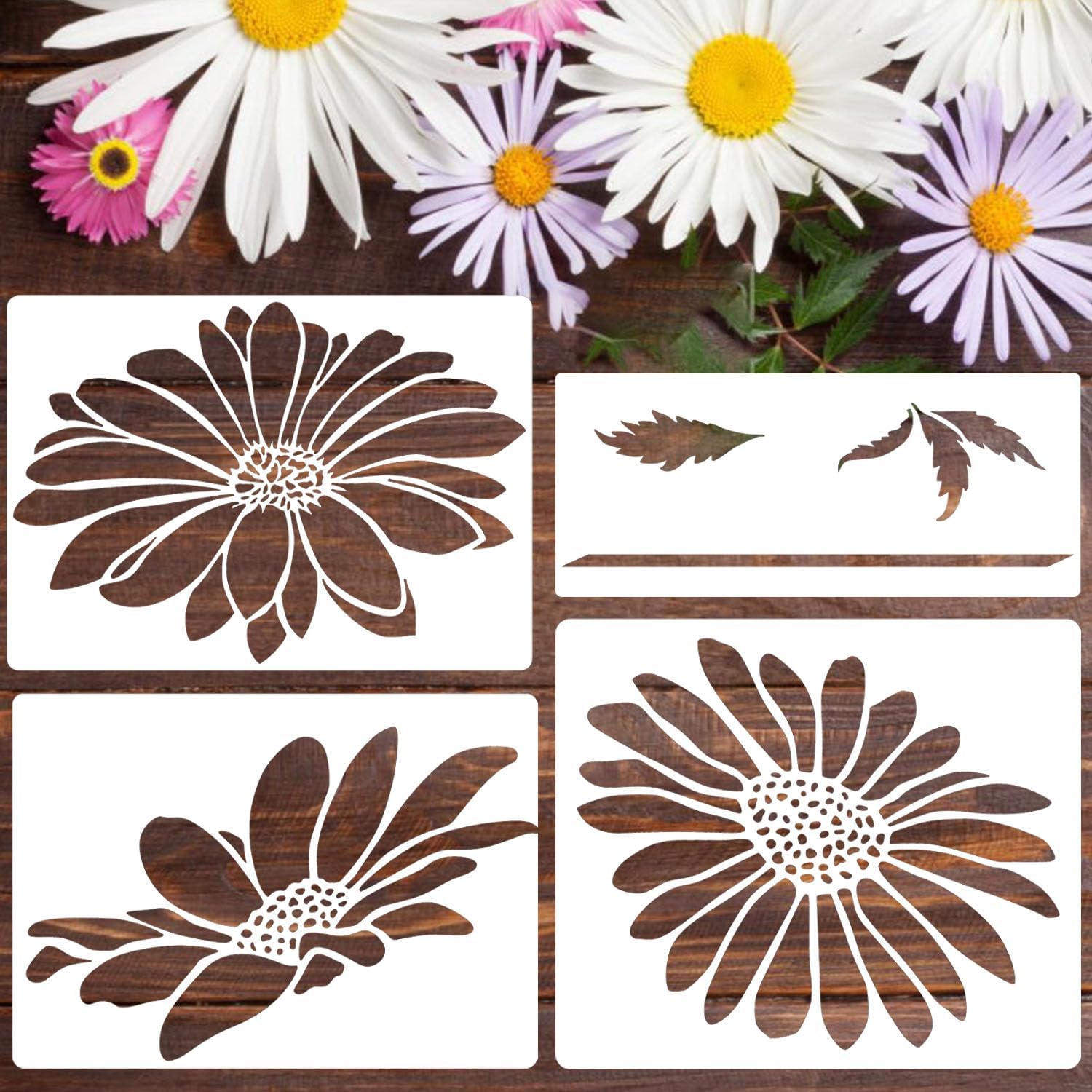 Amazon.com : 9pcs Large Daisy Stencils Floral Wall Stencils for Painting on Wood Garden Fence ...