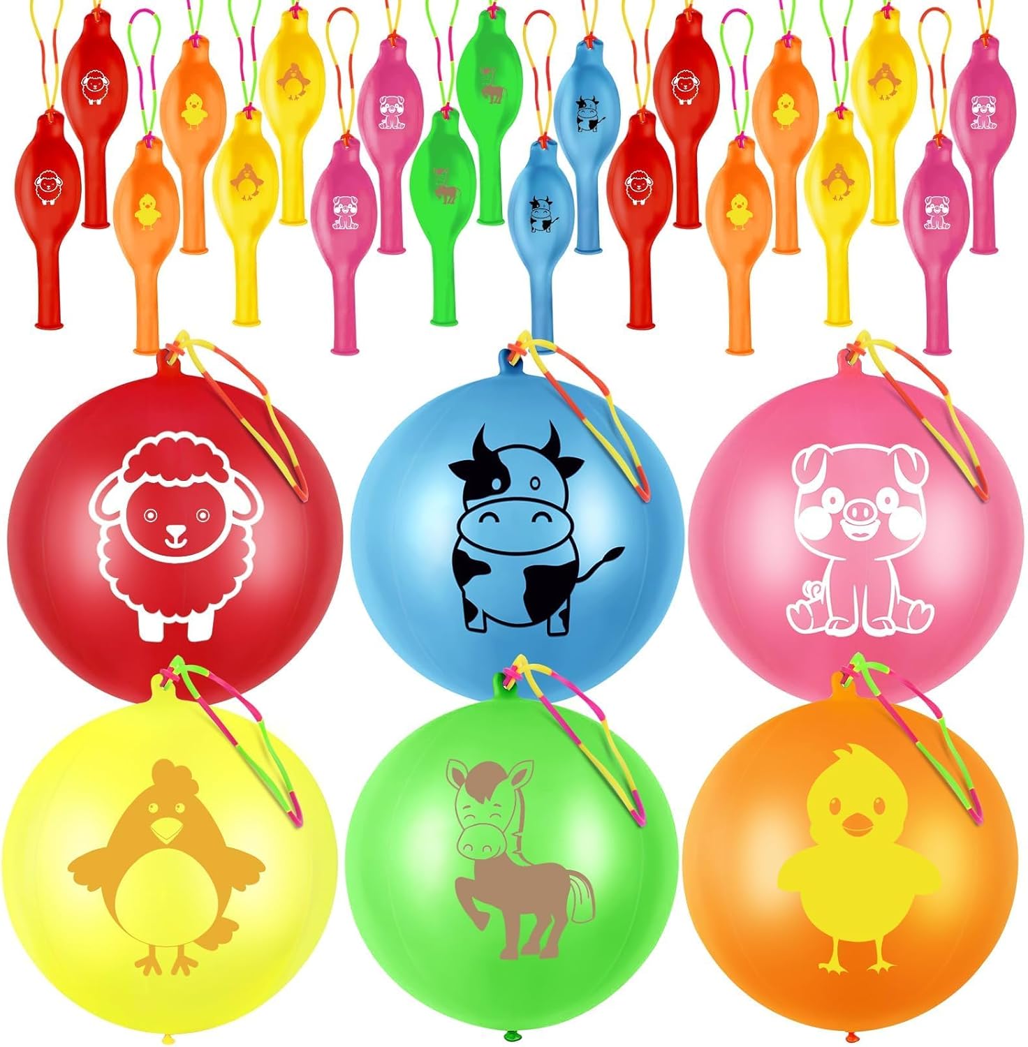 Amazon.com: 36 Pcs Farm Animals Punch Balloons with Rubber Band Handle ...