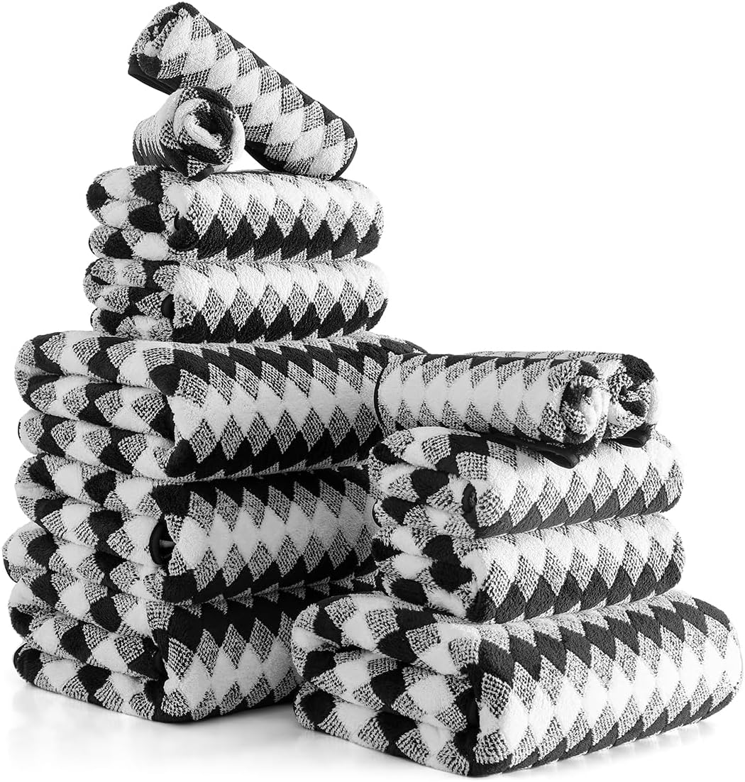 Amazon.com: 12 Pcs Black White Diamond Towel Set-4 Bath Towels,4 Hand ...