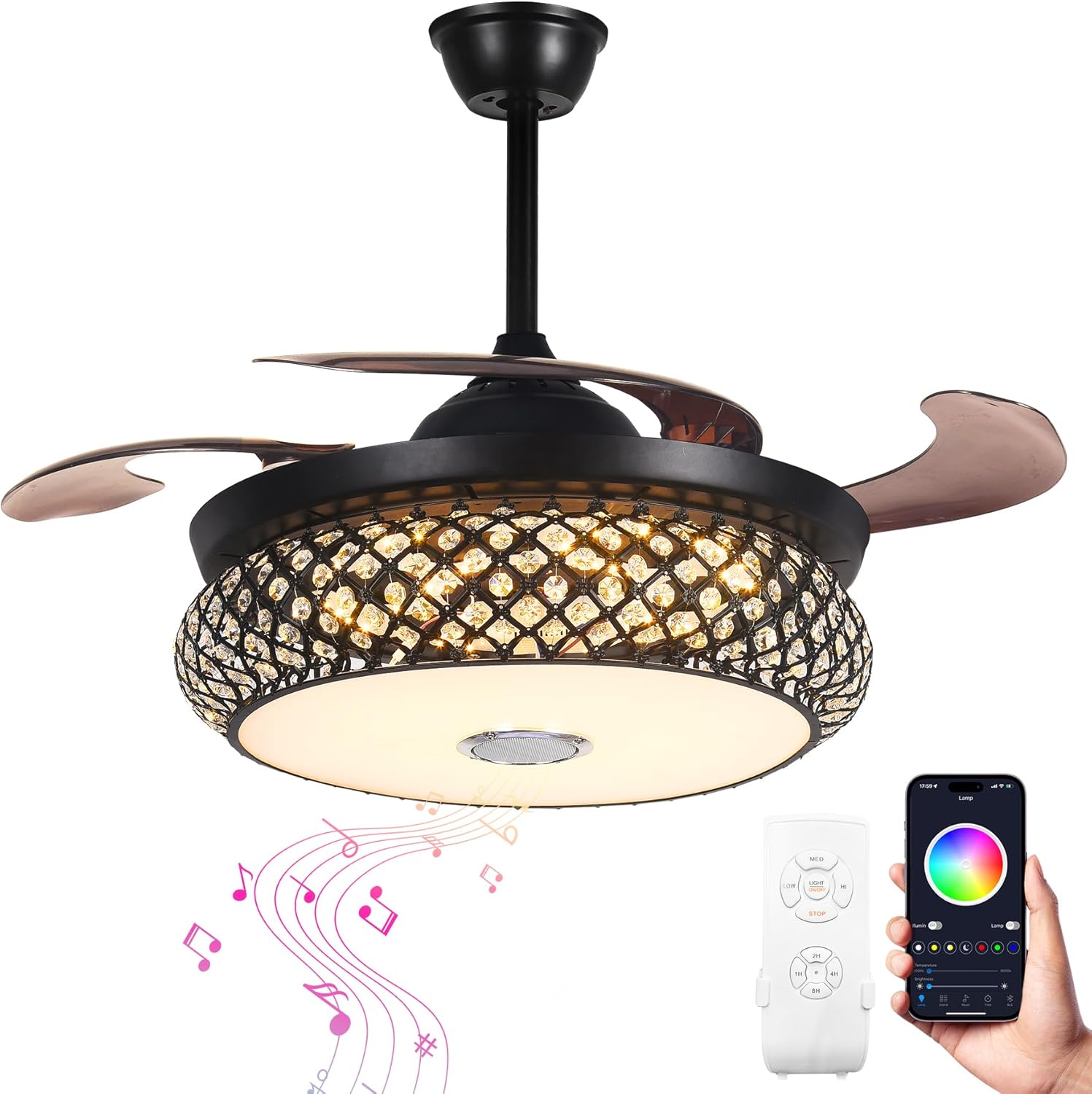 A Million 42" Retractable Ceiling Fan Chandelier with Light and ...