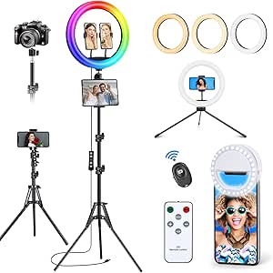Amazon.com: 13" RGB Ring Light with 63" Stand and 3 Phone Holder, 53 ...