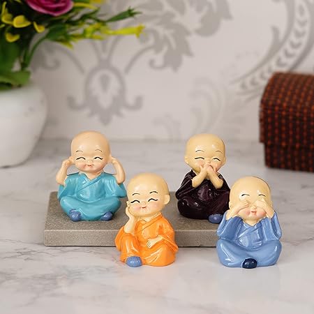 HC VILLA Little Baby Monk Set of 4, ForHome Décor, Smilling Little Monk ...