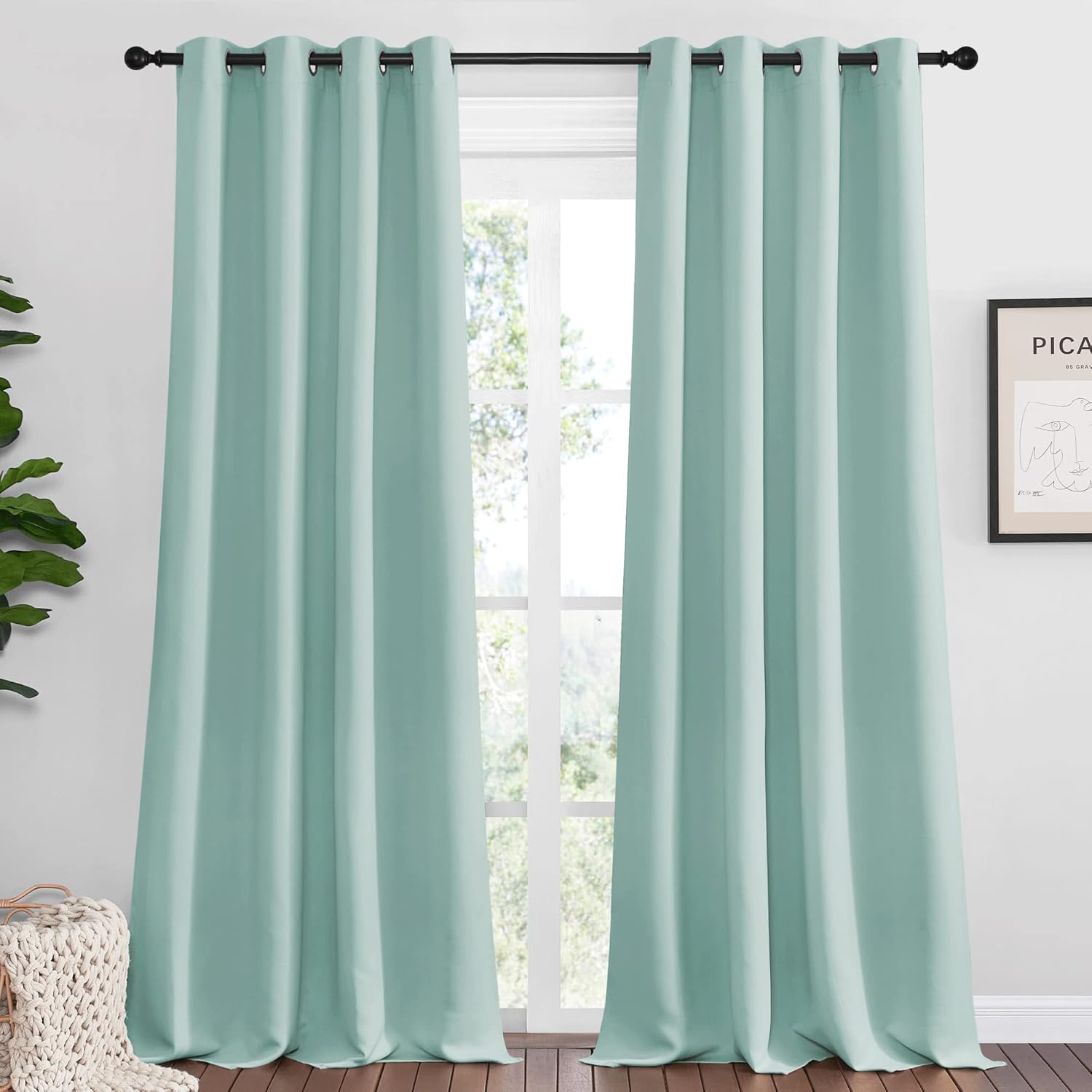 Amazon.com: NICETOWN Aqua Blue Blackout Curtains 102" Long for Office ...