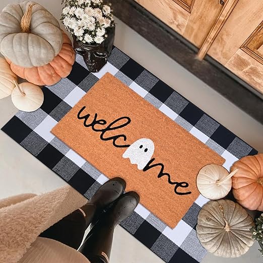 Amazon.com: Halloween Door Mat Combo Set, Welcome Ghost Coco Coir ...