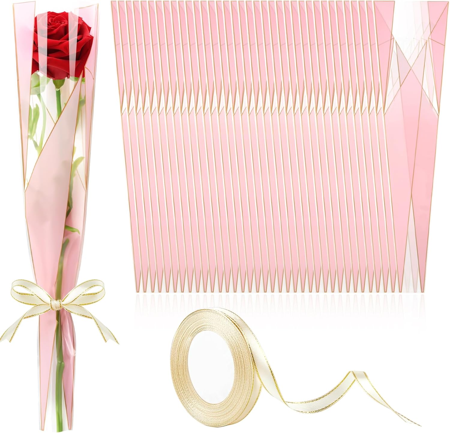 Amazon.com: Mauproy 100 Pack Single Rose Sleeves, Flower Wrapping Bags ...