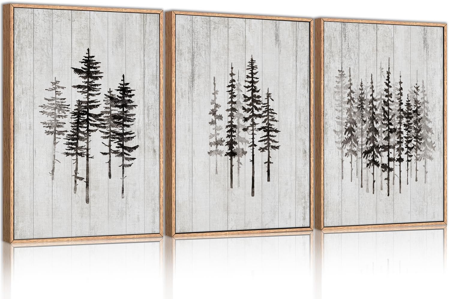 Amazon.com: HPINUB Woodcut Style Pine Tree Framed Canvas Wall Art Set ...