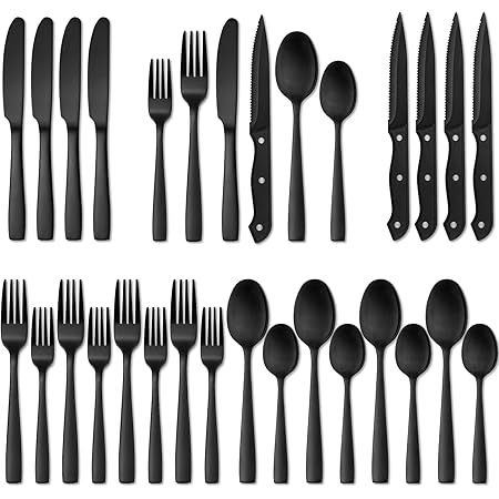 Amazon.com: Matte Black Silverware Set, Satin Finish 20-Piece Stainless ...