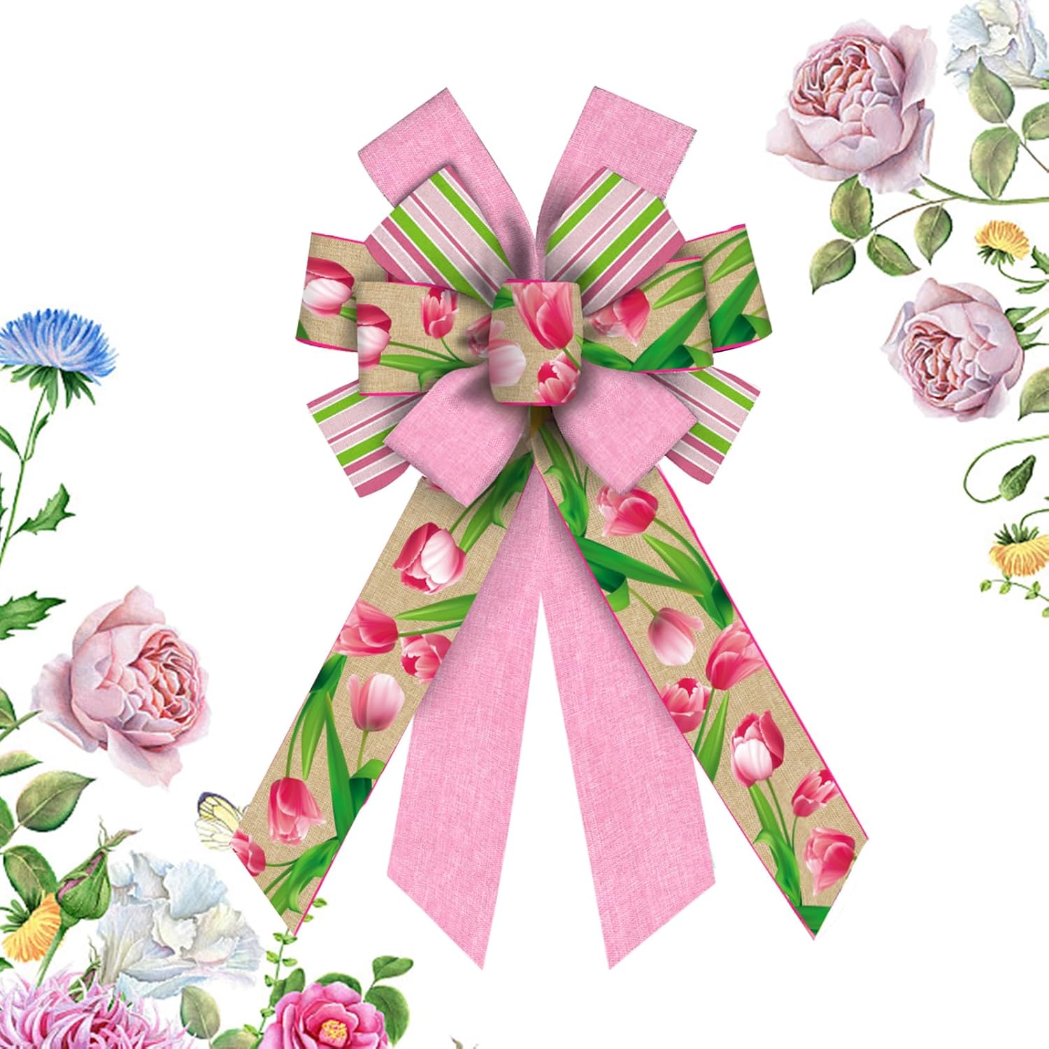 Amazon.com: Hying Large Spring Flowers Bows for Wreath, Spring Tulips ...