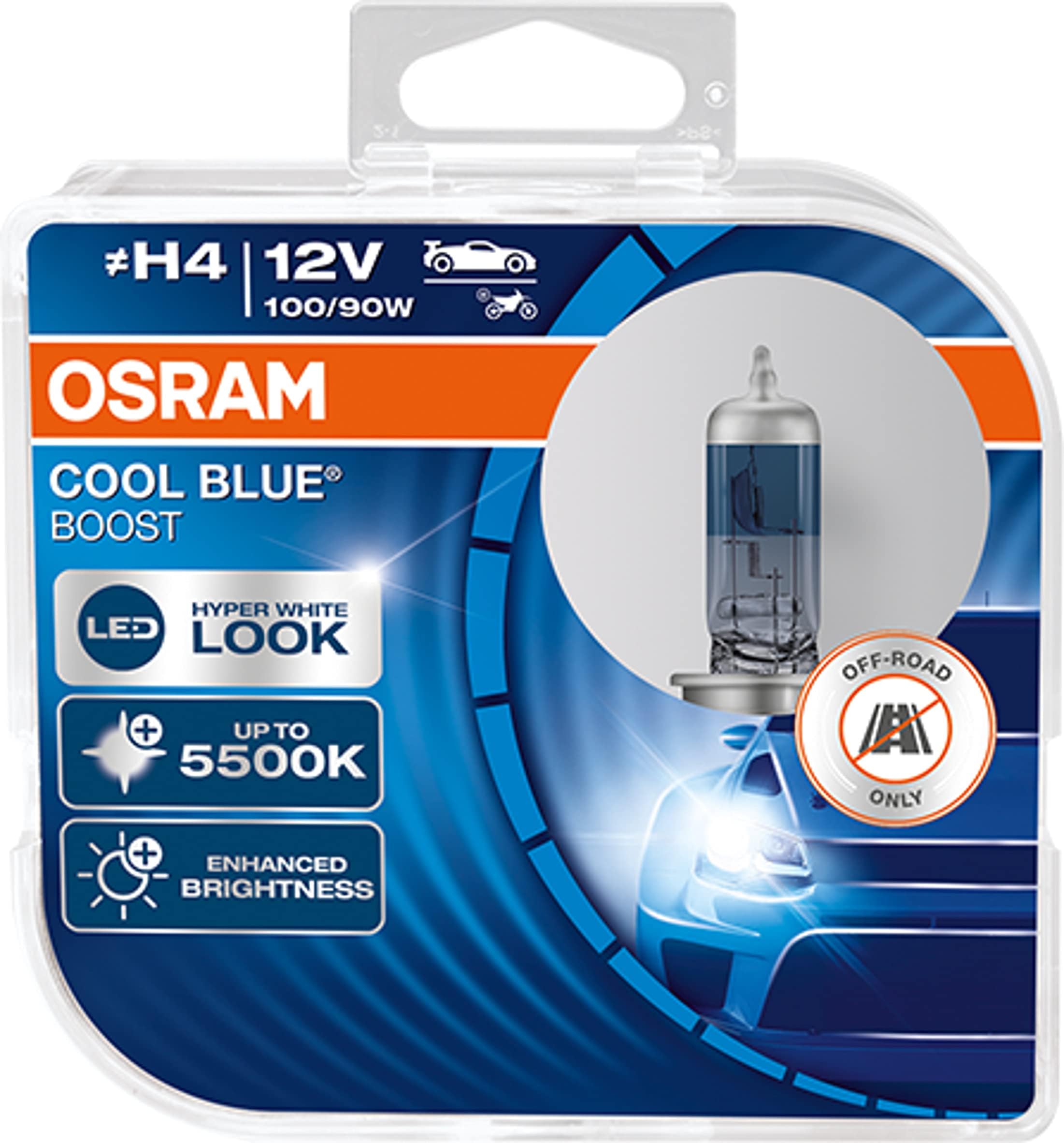 OSRAM COOL BLUE BOOST H4, halogen headlight lamp, 62193CBB-HCB, 12 V ...