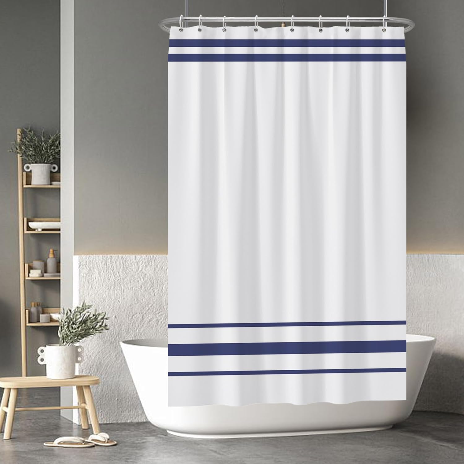 Amazon.com: Baocicoo Boho Navy Blue Navigation Striped Shower Curtain ...