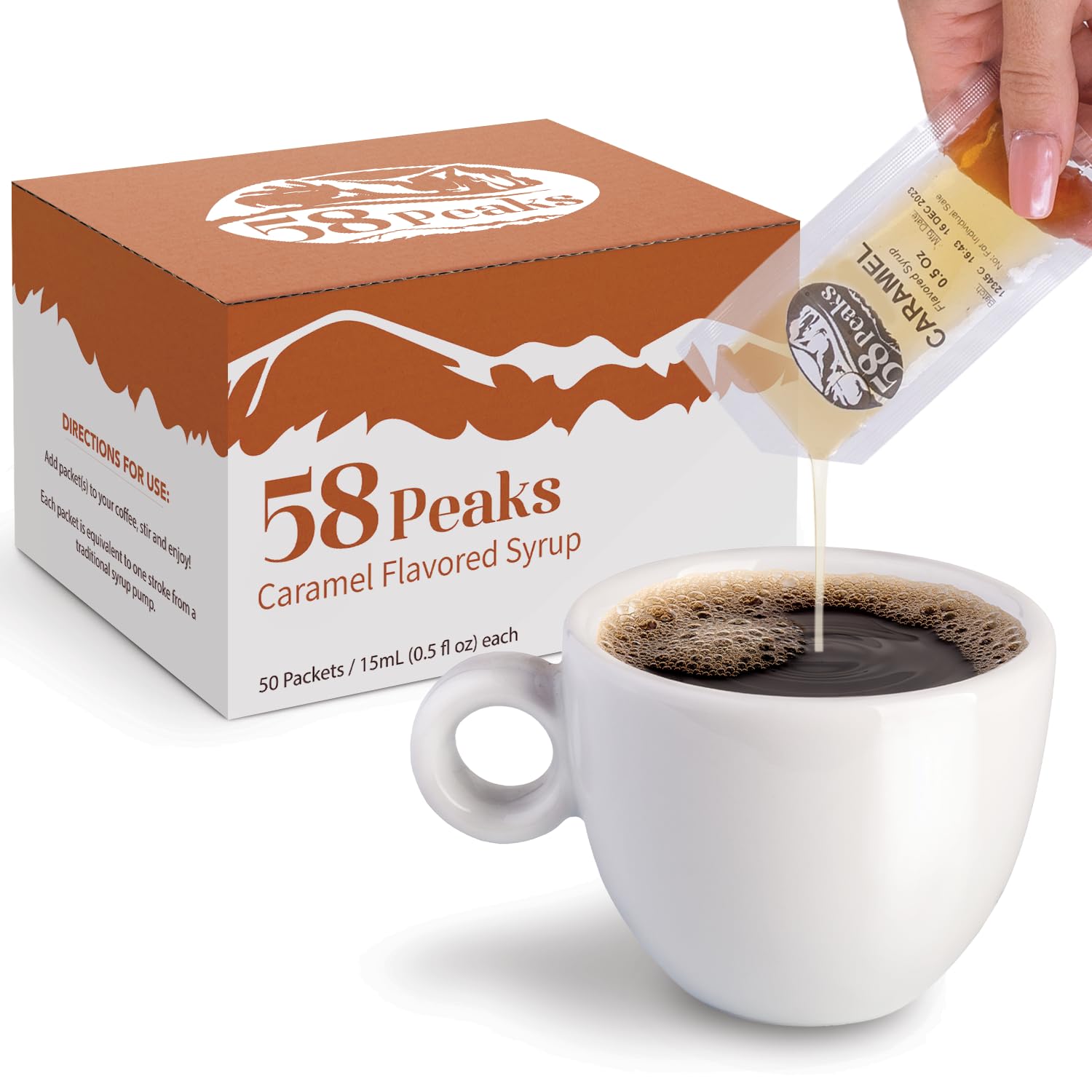 Amazon.com: 58Peaks Caramel Flavored Syrup Sweetener Packets for Hot ...