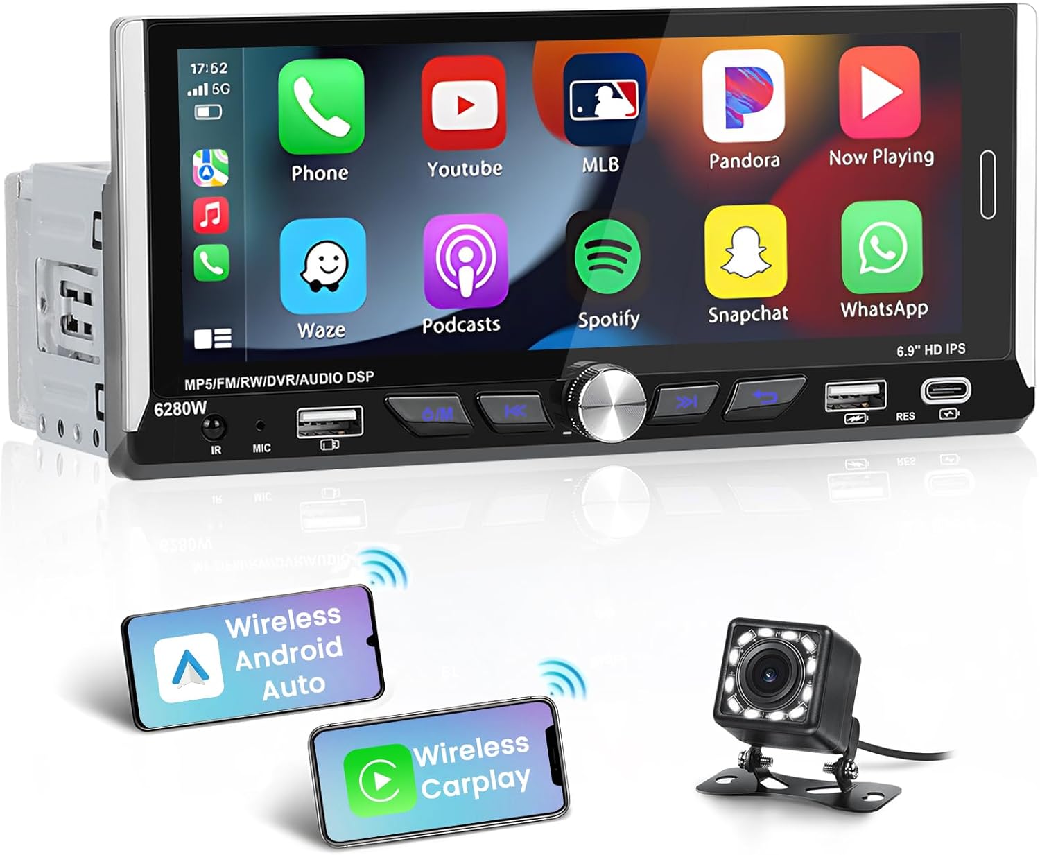 Newest 6.9 Inch Single Din Car Stereo Wireless Apple Carplay Android ...