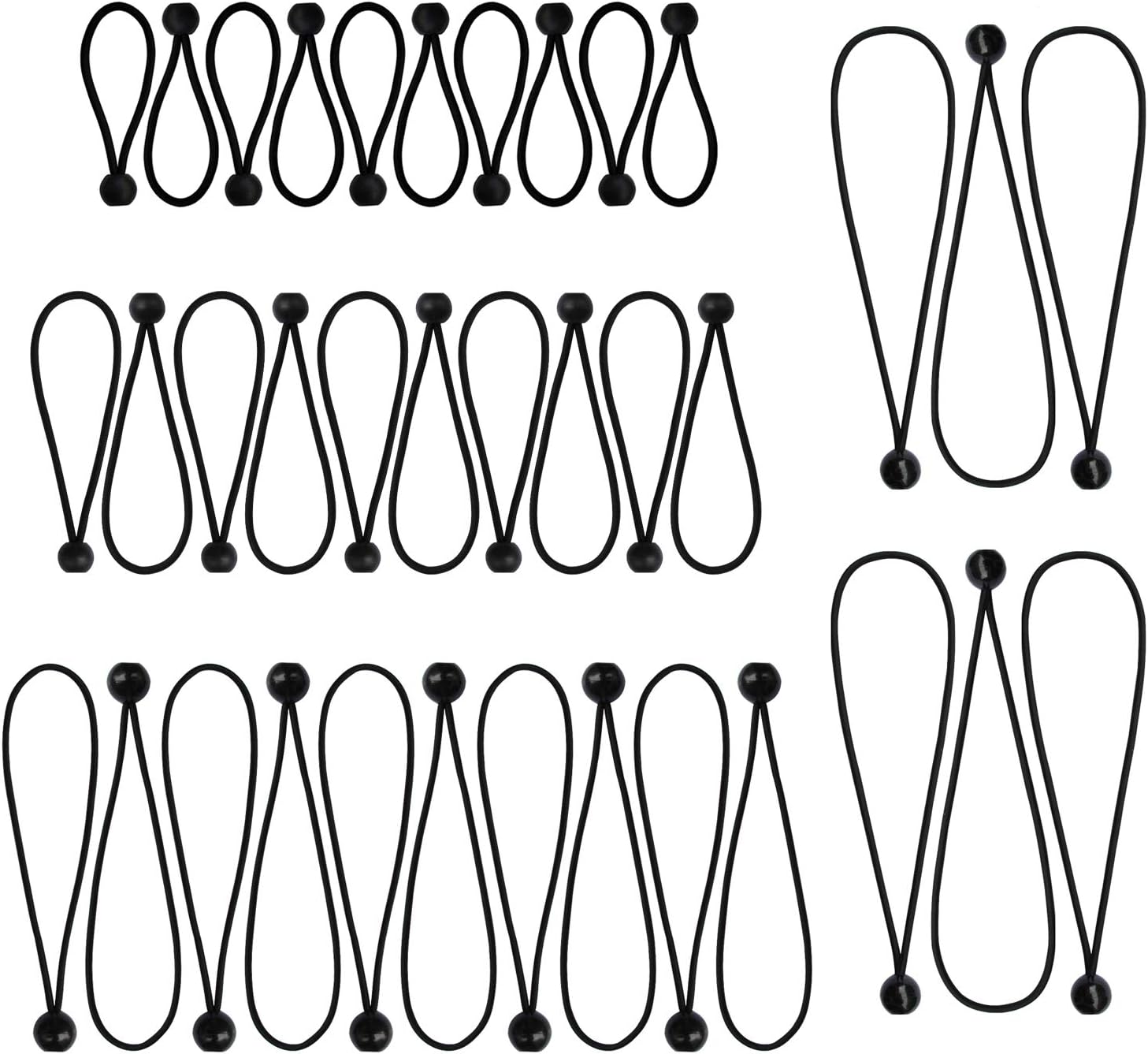 HJ Garden 12pcs 12 Inches (30cm) Ball Bungee Cords Black Elastic String ...